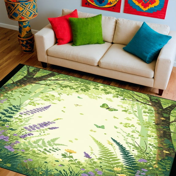 Flatwoven High Traffic Area Rug, Enchanting Whimsical Forest with ...