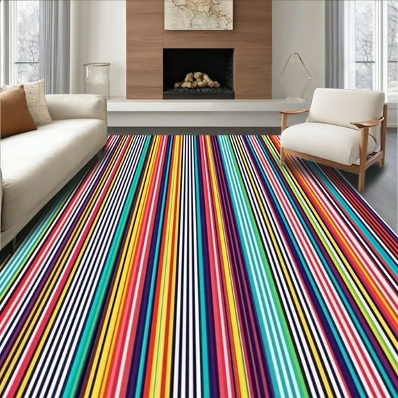 Flatwoven High Traffic Area Rug, Energetic Linear Flow with Multihued ...