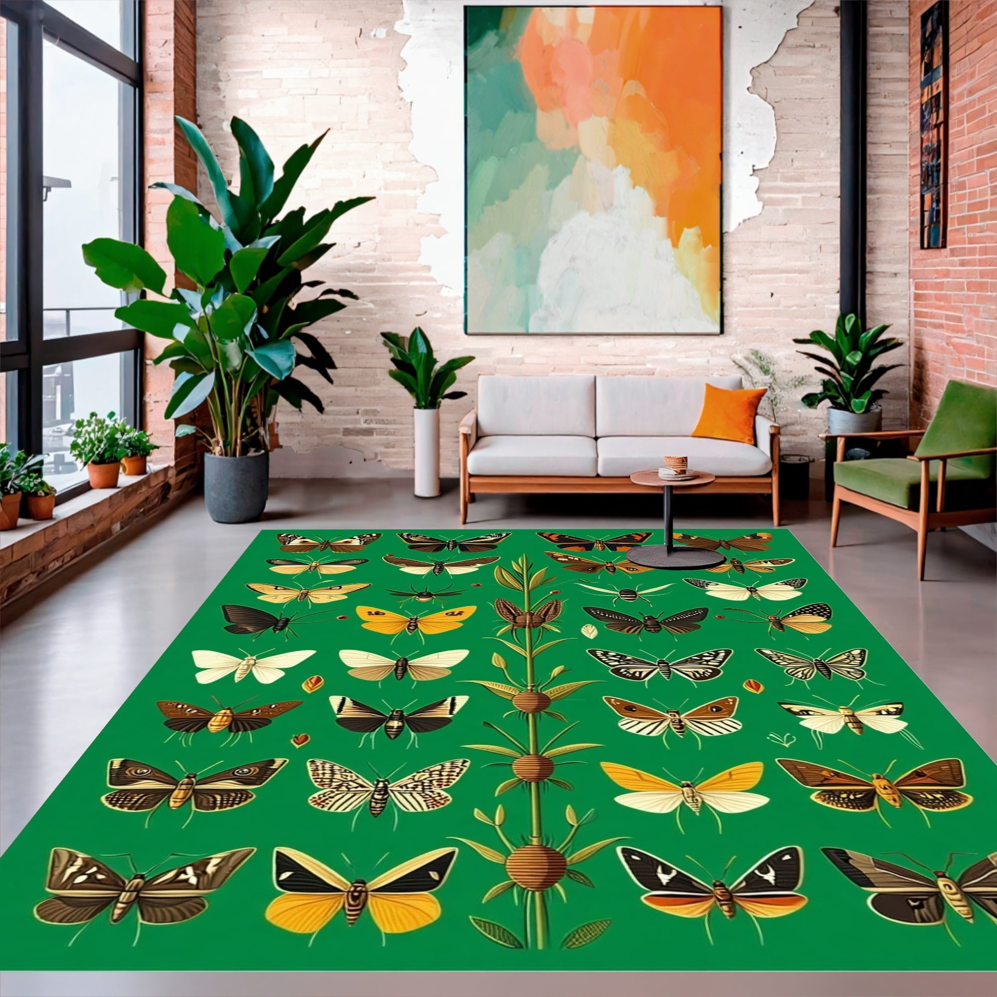 Flatwoven High Traffic Area Rug, Entomologist Dream with Butterfly and Botanical Study Prints ...
