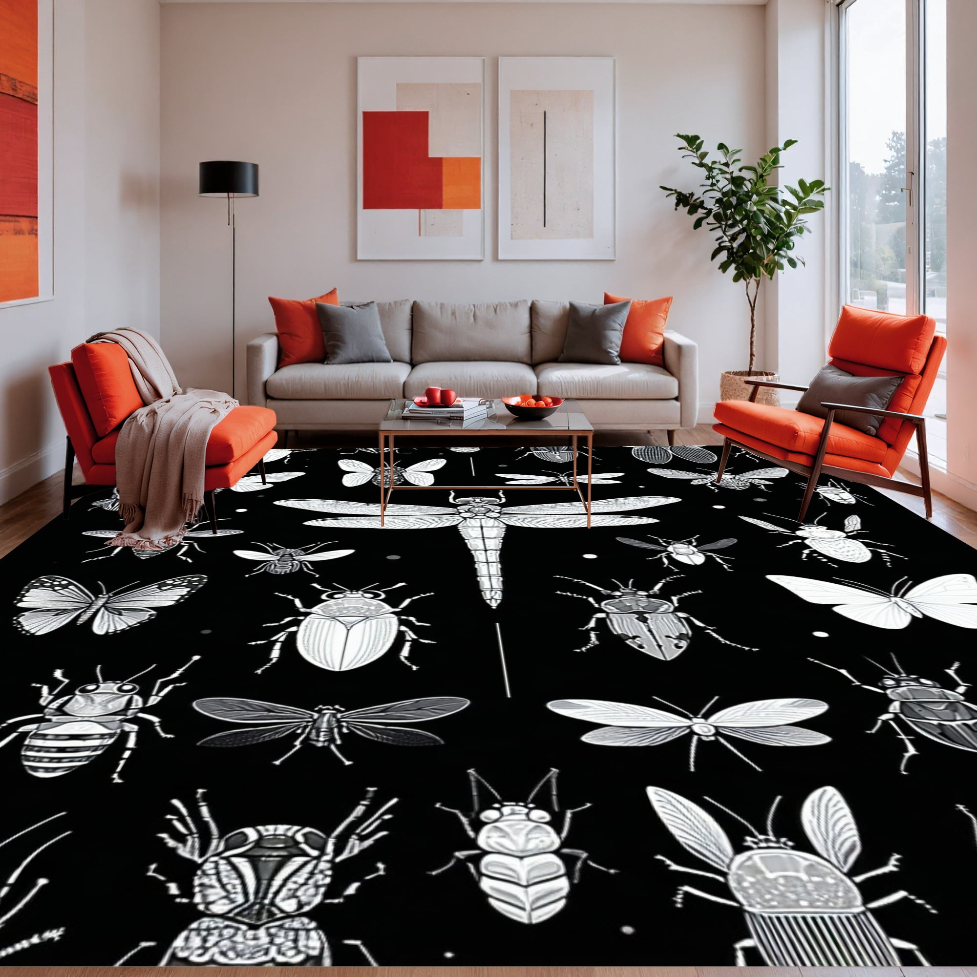 Flatwoven High Traffic Area Rug, Entomology Collection Decorative With ...