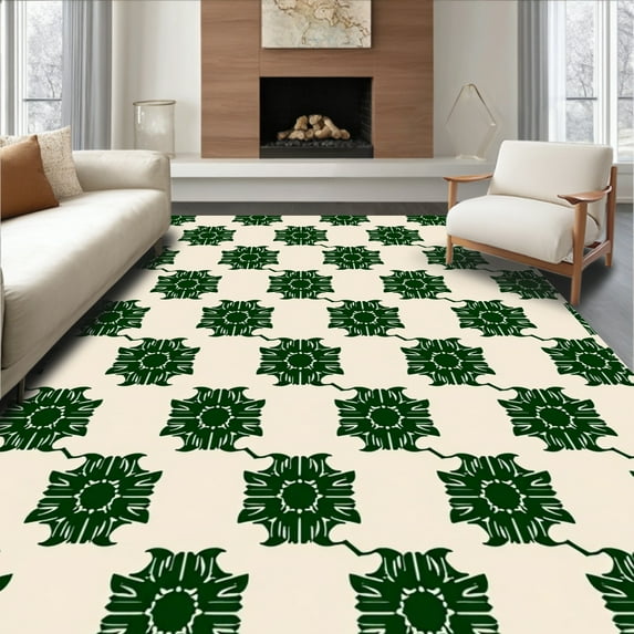 Flatwoven High Traffic Area Rug, Evergreen Mosaic Unique Interlocking ...