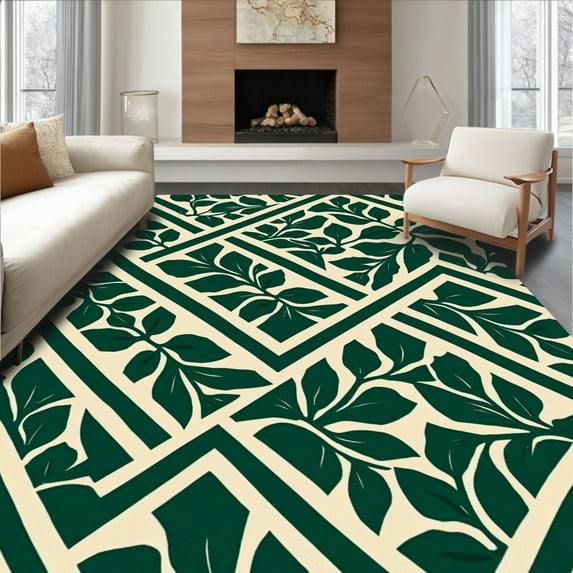 Flatwoven High Traffic Area Rug, Evergreen Trellis Arrangement, Non ...