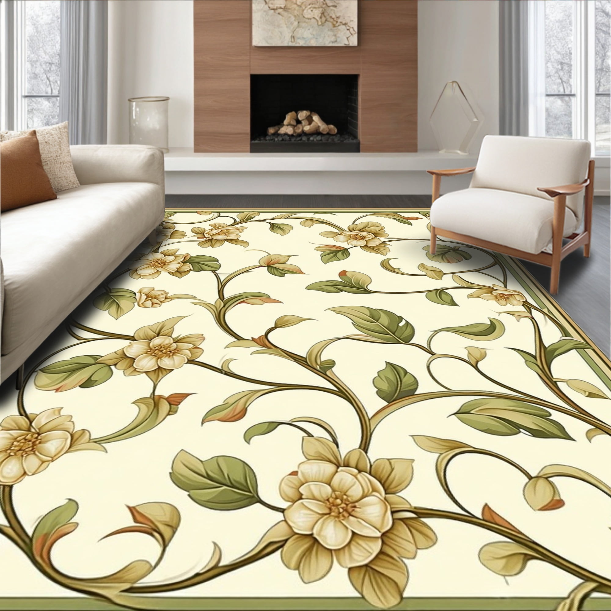 Flatwoven High Traffic Area Rug, Exotic Floral Vines Runner Featuring ...