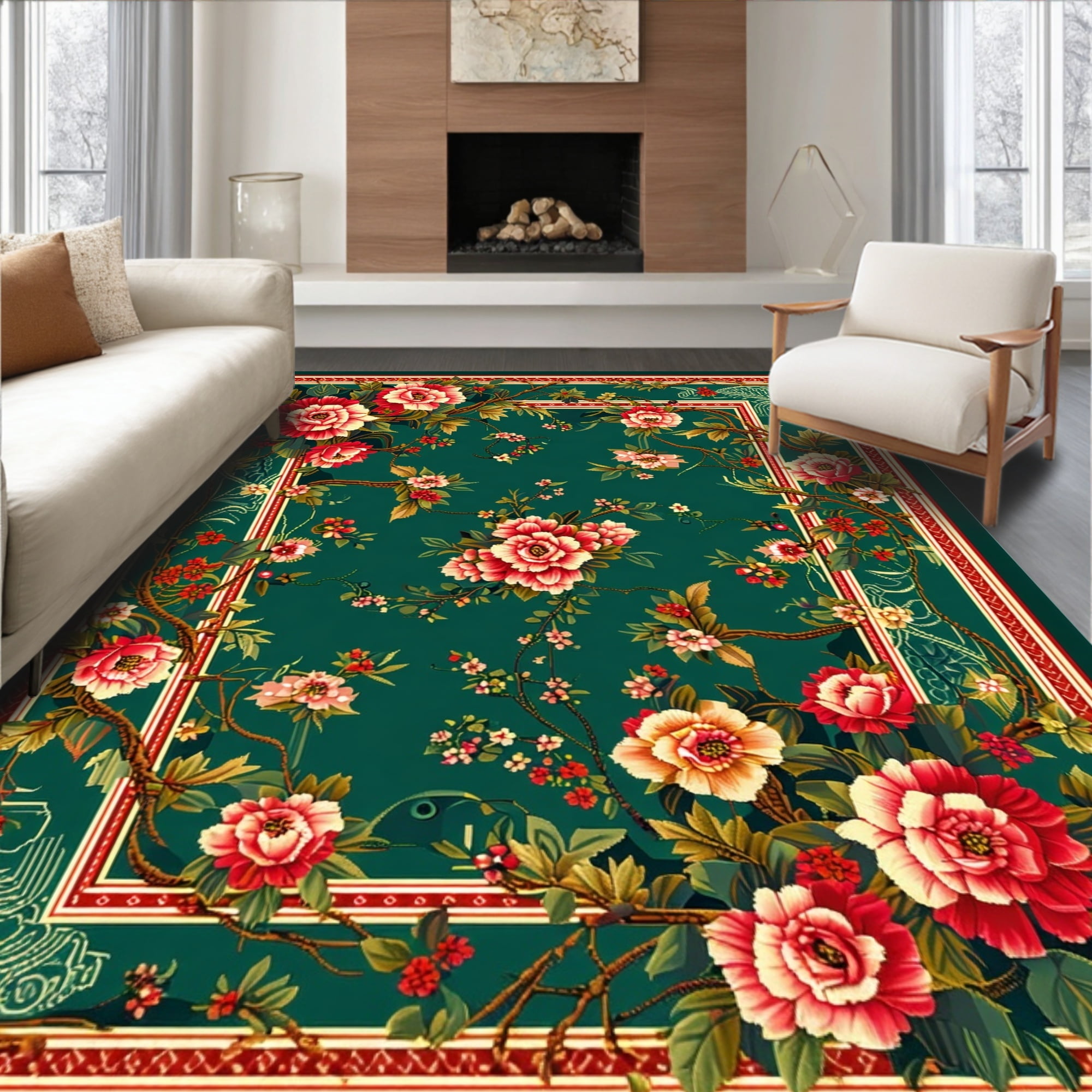 ODIKA 4'x6' Machine Washable Non-Slip Area Rug, Exotic Garden High ...