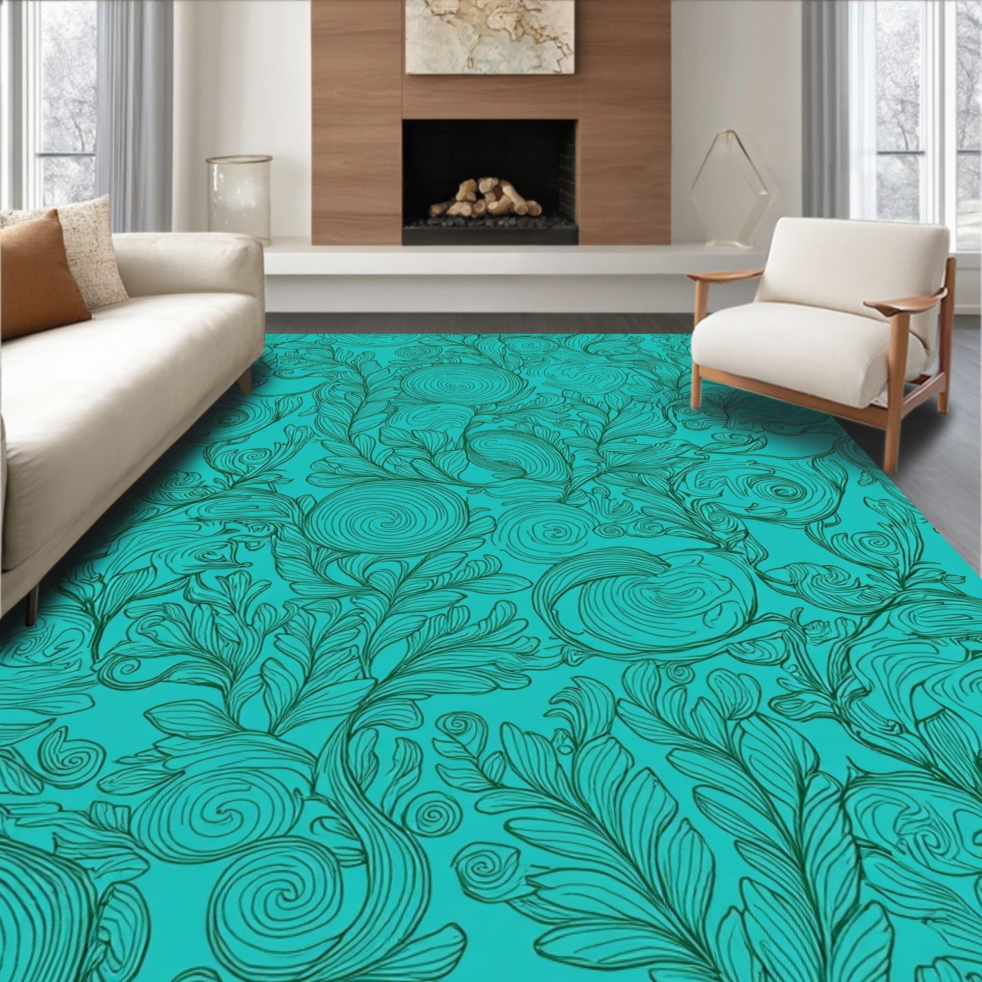 Flatwoven High Traffic Area Rug, Exotic Jungle Motif Area with Lush ...