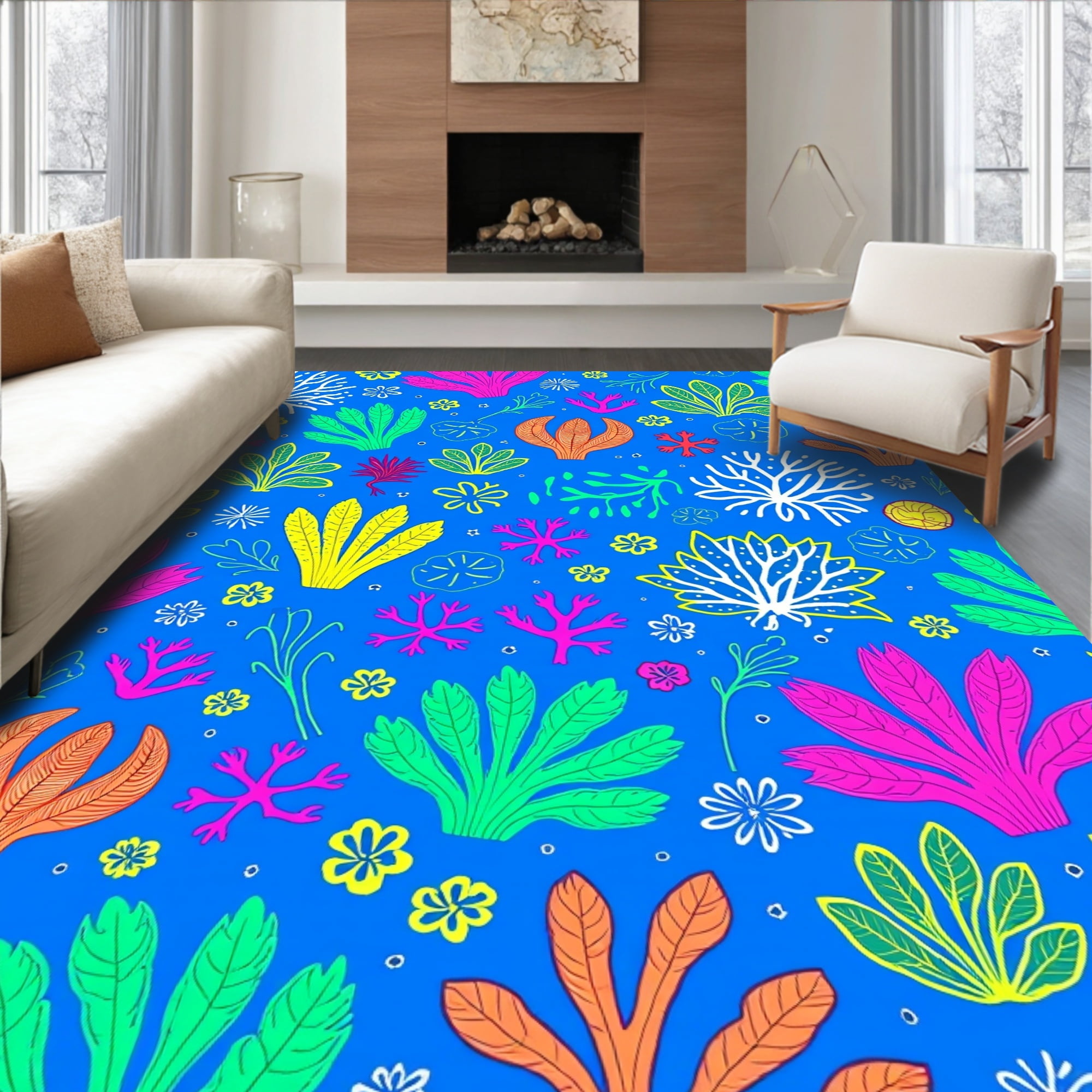 Flatwoven High Traffic Area Rug, Exotic Ocean Breeze with Coral Reef ...