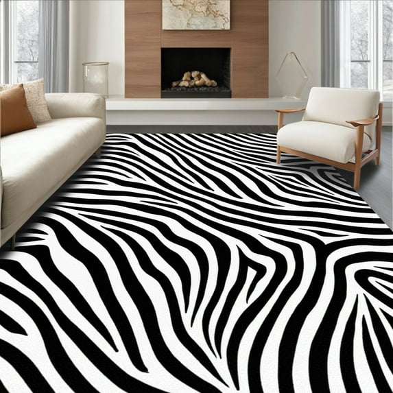 Flatwoven High Traffic Area Rug, Exotic Zebra Stripe with Dramatic ...