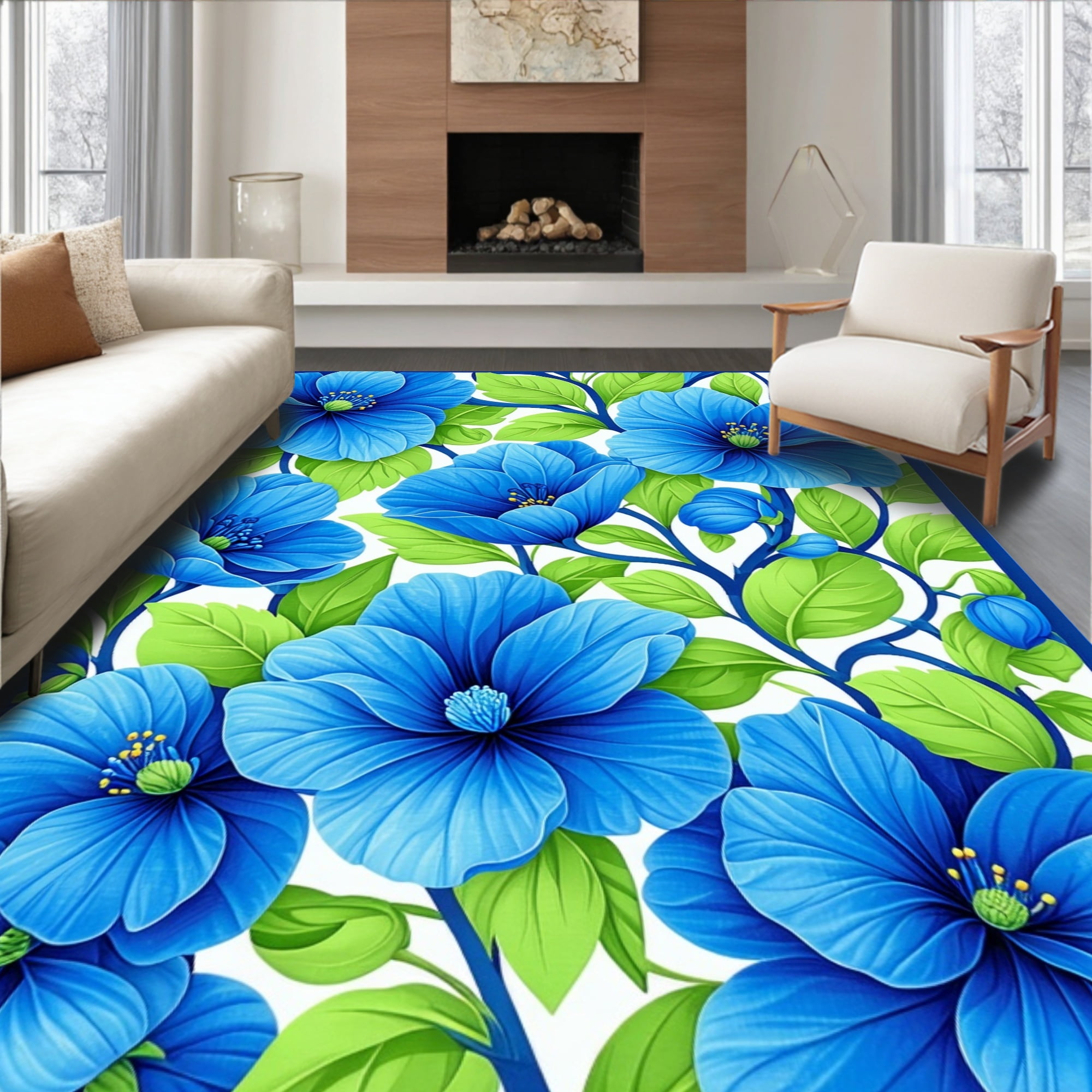 Flatwoven High Traffic Area Rug, Exquisite Botanical Print with Vibrant ...