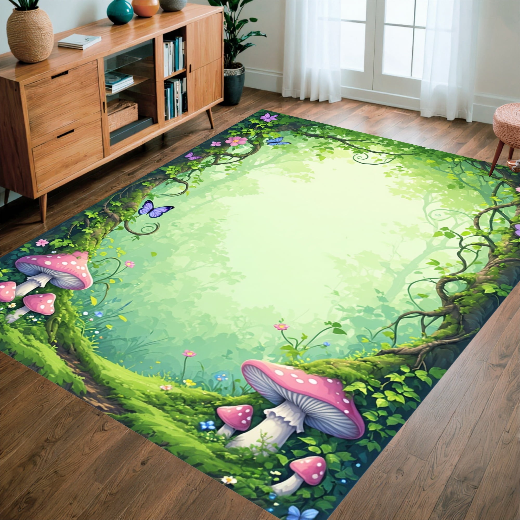 Flatwoven High Traffic Area Rug, Fairy Garden Runner With Whimsical ...