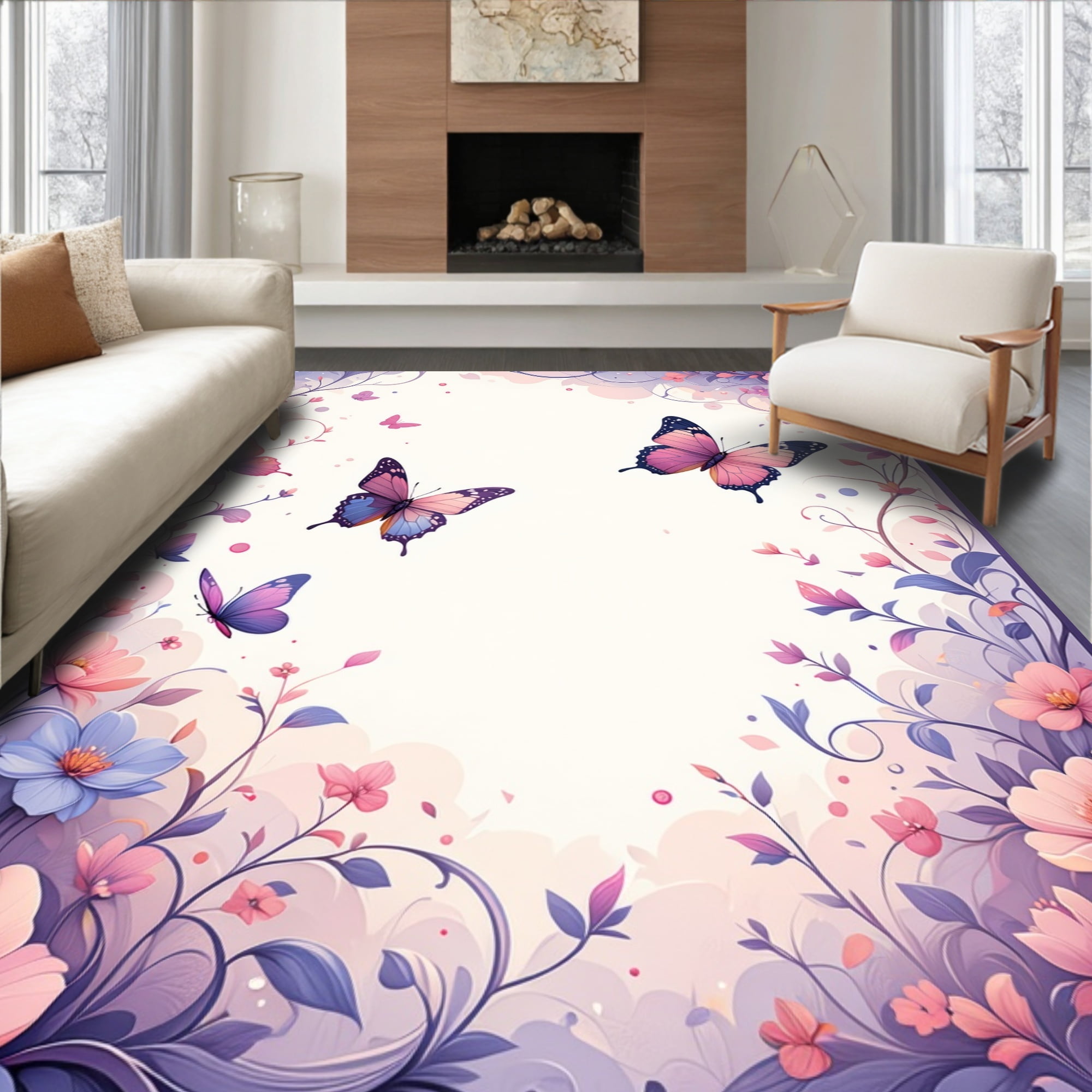 ODIKA 3'x5' Machine Washable Non-Slip Area Rug, Fairy Tale Garden with ...
