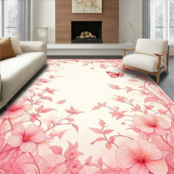 Flatwoven High Traffic Area Rug, Fanciful Garden Scrolls with Layered ...