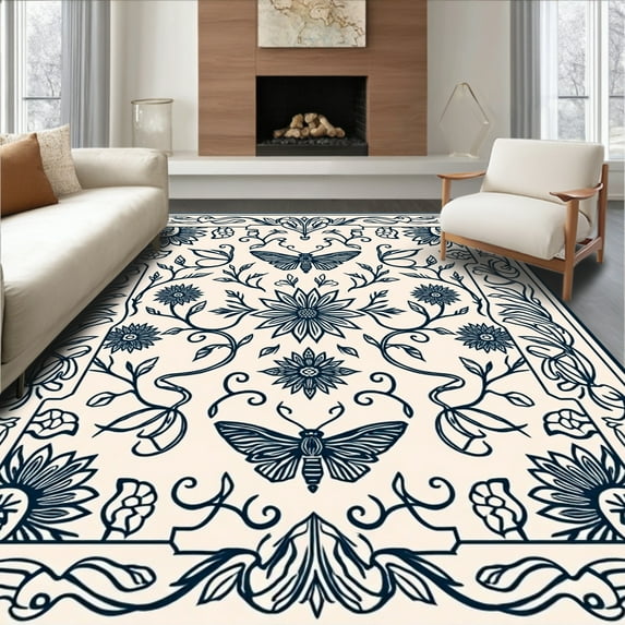 Flatwoven High Traffic Area Rug, Fanciful Moth Garden With Interlocking ...