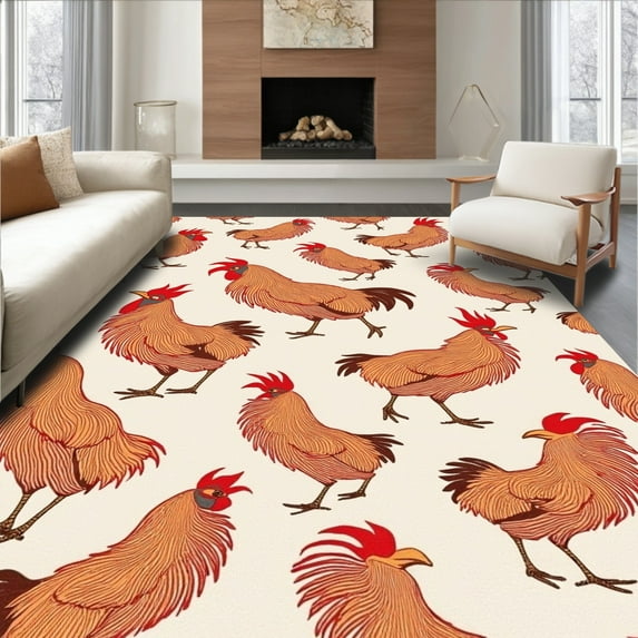 Flatwoven High Traffic Area Rug, Farmhouse Rooster Half Moon Entrance ...