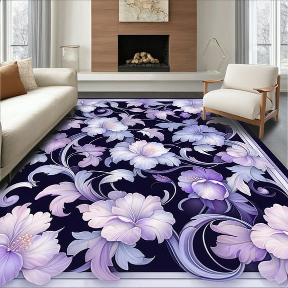 Flatwoven High Traffic Area Rug, Floral Art Nouveau Scrolls with ...
