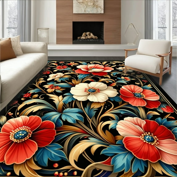 Flatwoven High Traffic Area Rug, Floral Blossom Entrance, Non Slip ...