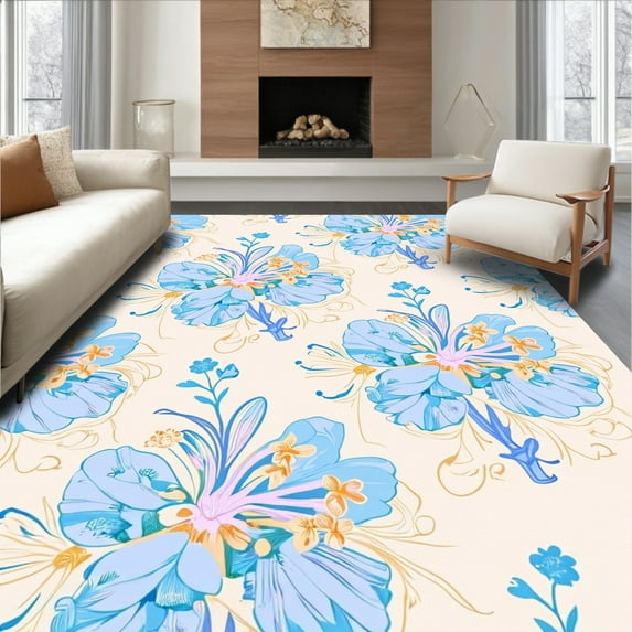 Flatwoven High Traffic Area Rug, Floral Blossom Runner, Non Slip, Stain ...