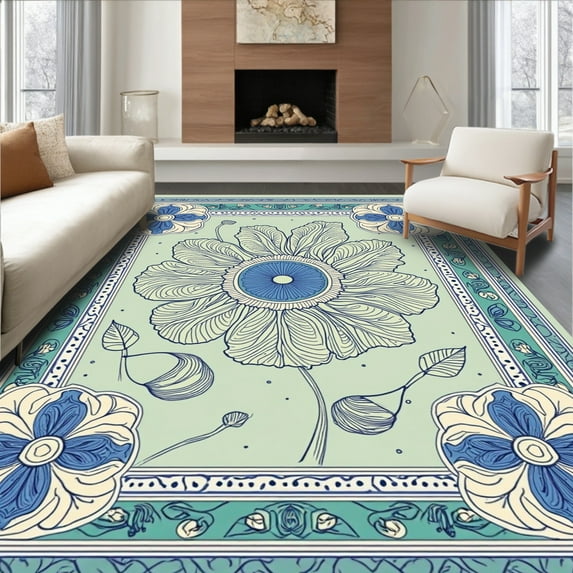 Flatwoven High Traffic Area Rug, Floral Boho with Intricate Design, Non ...