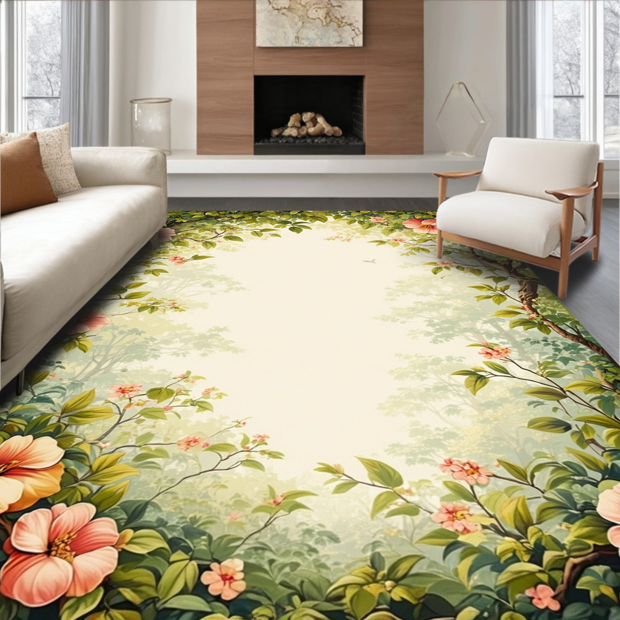 Flatwoven High Traffic Area Rug, Floral Cascade Botanical Medley Design ...