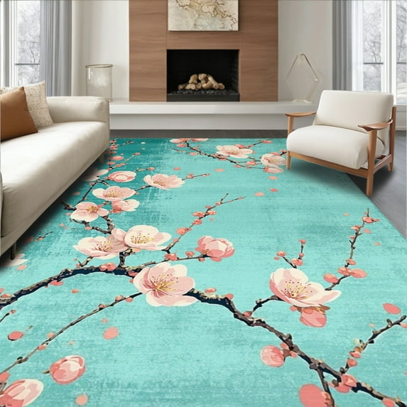 Flatwoven High Traffic Area Rug, Floral Cherry Blossom Rug with ...