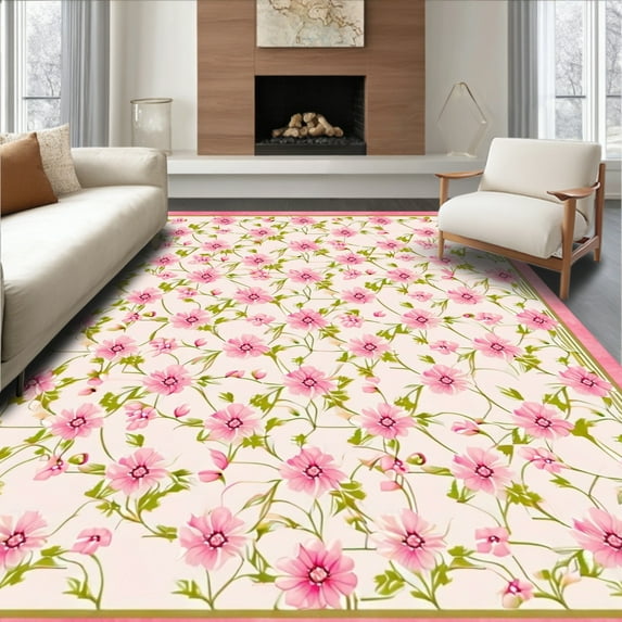 Flatwoven High Traffic Area Rug, Floral Deco Modern Geometric Blossom ...