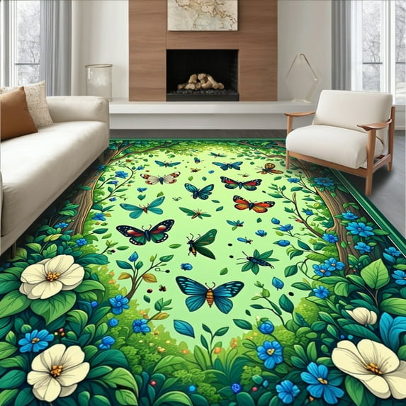Flatwoven High Traffic Area Rug, Floral Entomology Area Intricate ...