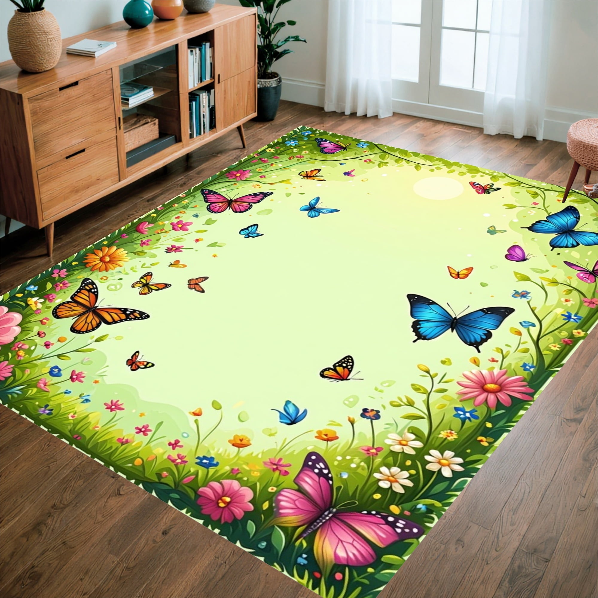 Flatwoven High Traffic Area Rug, Floral Flutter Springtime Bugs ...