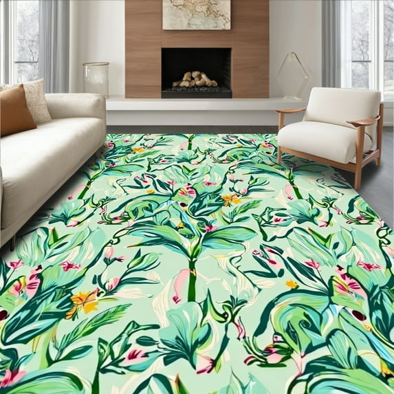 Flatwoven High Traffic Area Rug, Floral Forest Pathway Design with ...