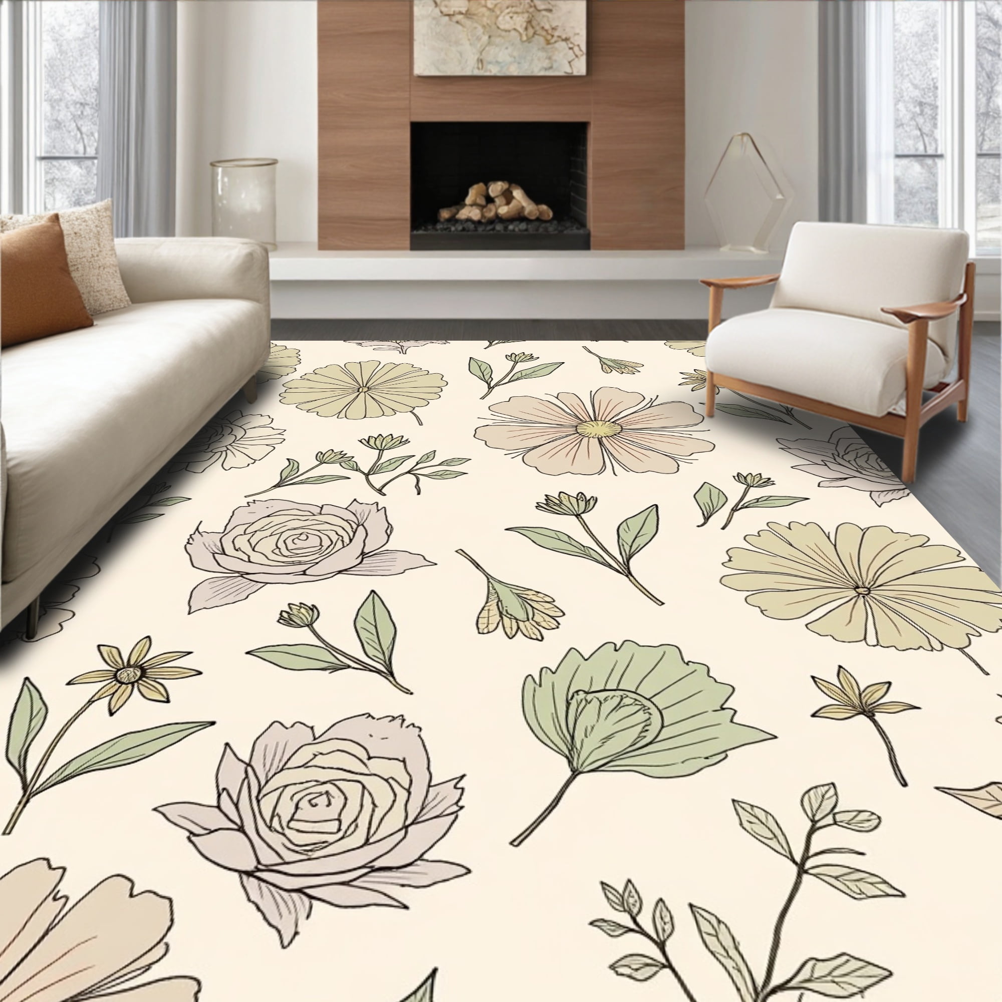 Flatwoven High Traffic Area Rug, Floral Fusion Area with Earthy Tones ...