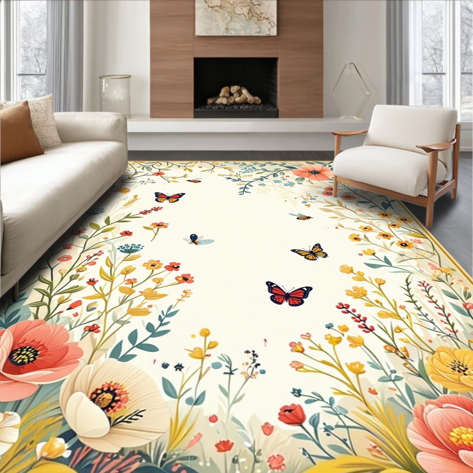 Flatwoven High Traffic Area Rug, Floral and Insect Fusion with Dynamic ...