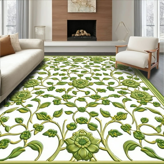 Flatwoven High Traffic Area Rug, Floral Intricate Garden Trellis, Non ...