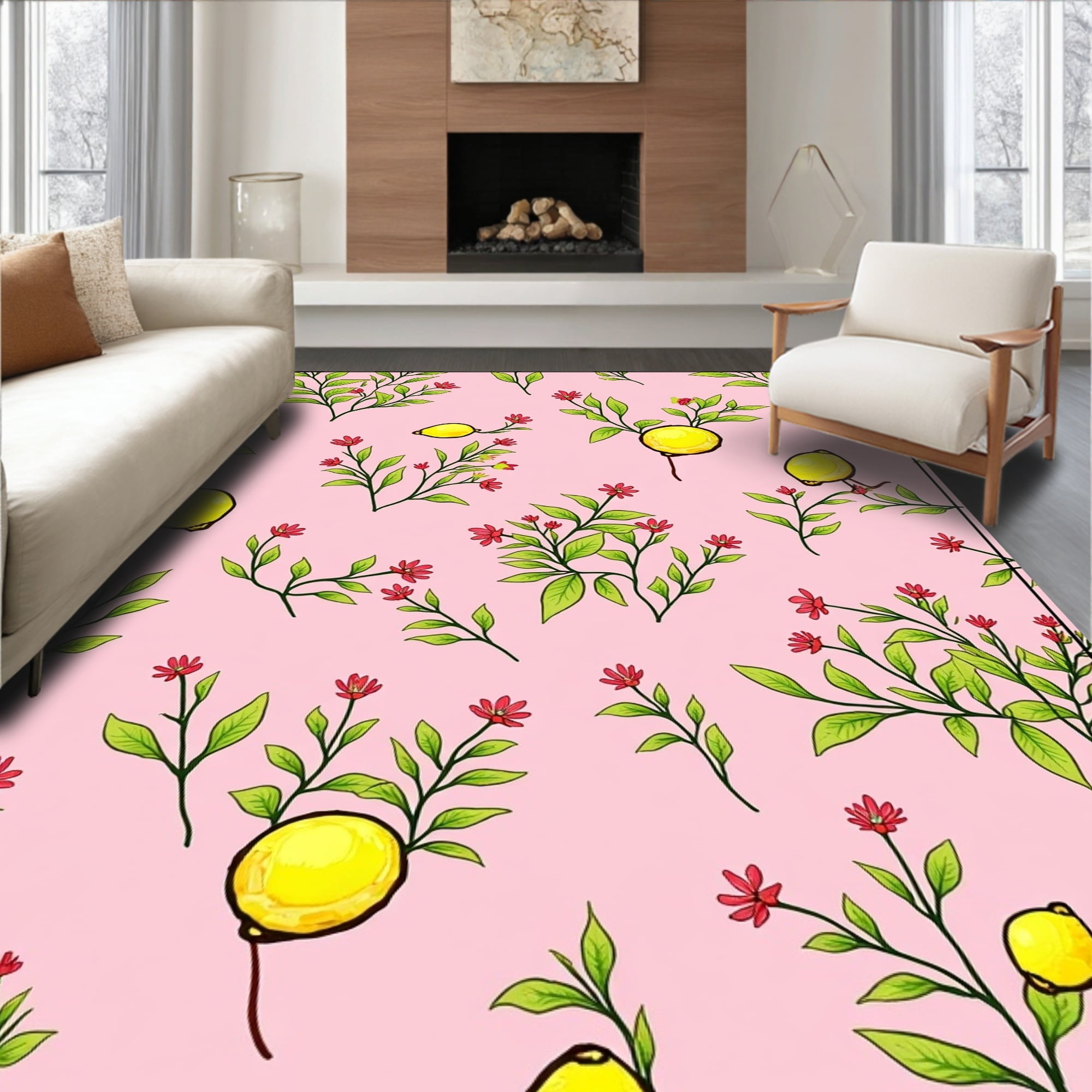 Flatwoven High Traffic Area Rug, Floral Medley with Interlocking Cactus ...