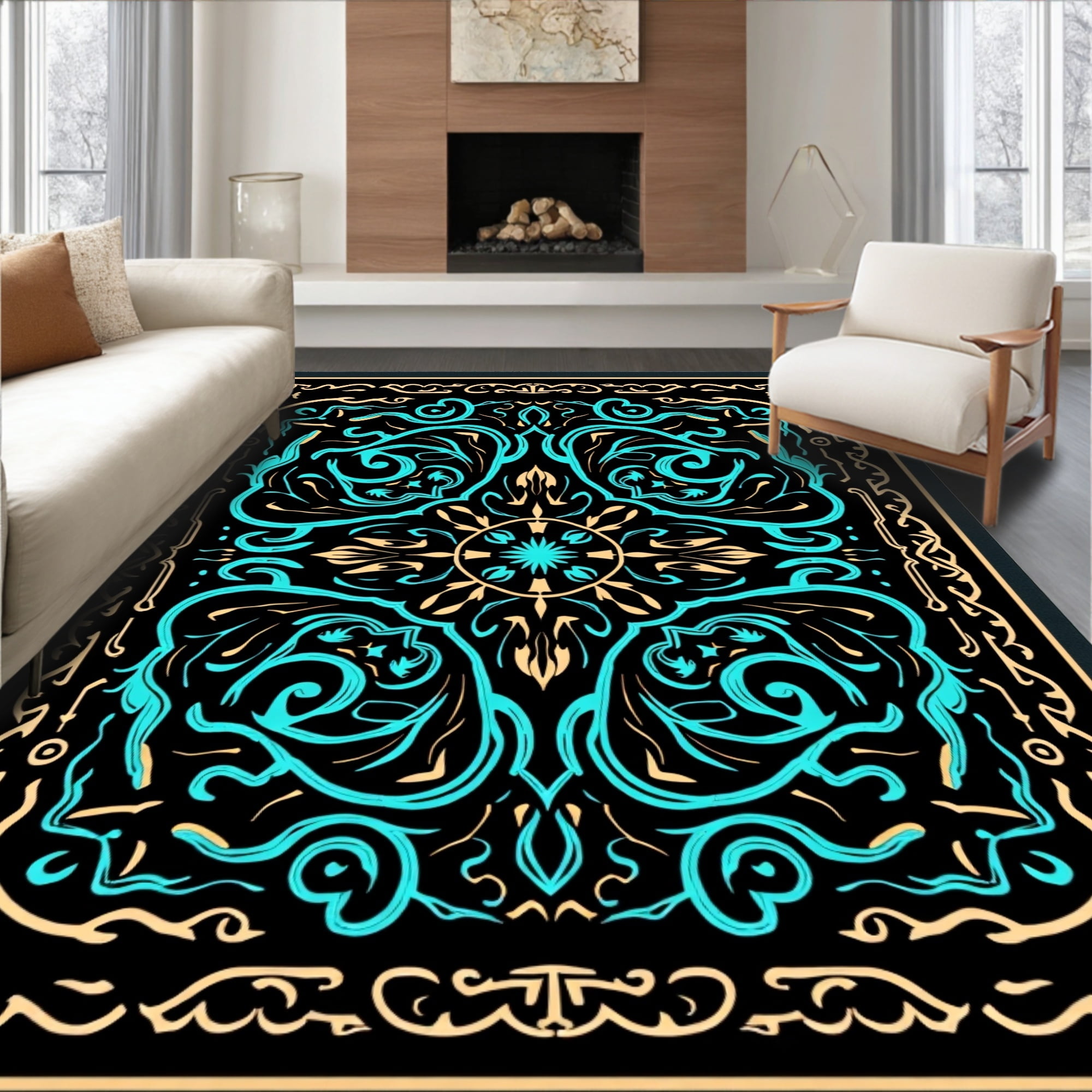 Flatwoven High Traffic Area Rug, Floral Serpent Motif Entry Accent, Non ...