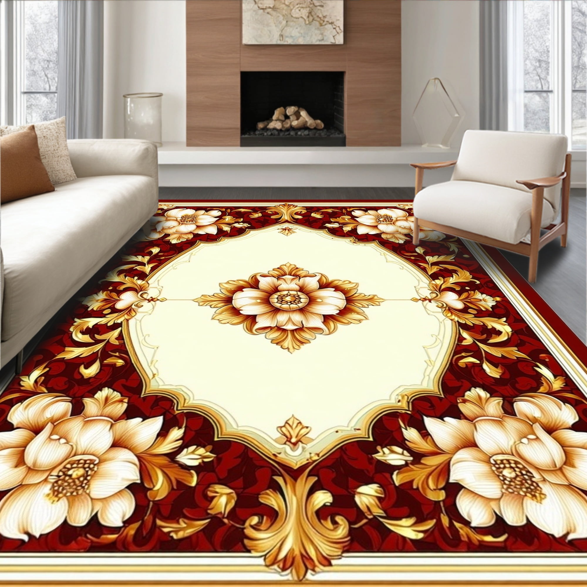 Flatwoven High Traffic Area Rug, Florentine Echo Featuring Baroque ...