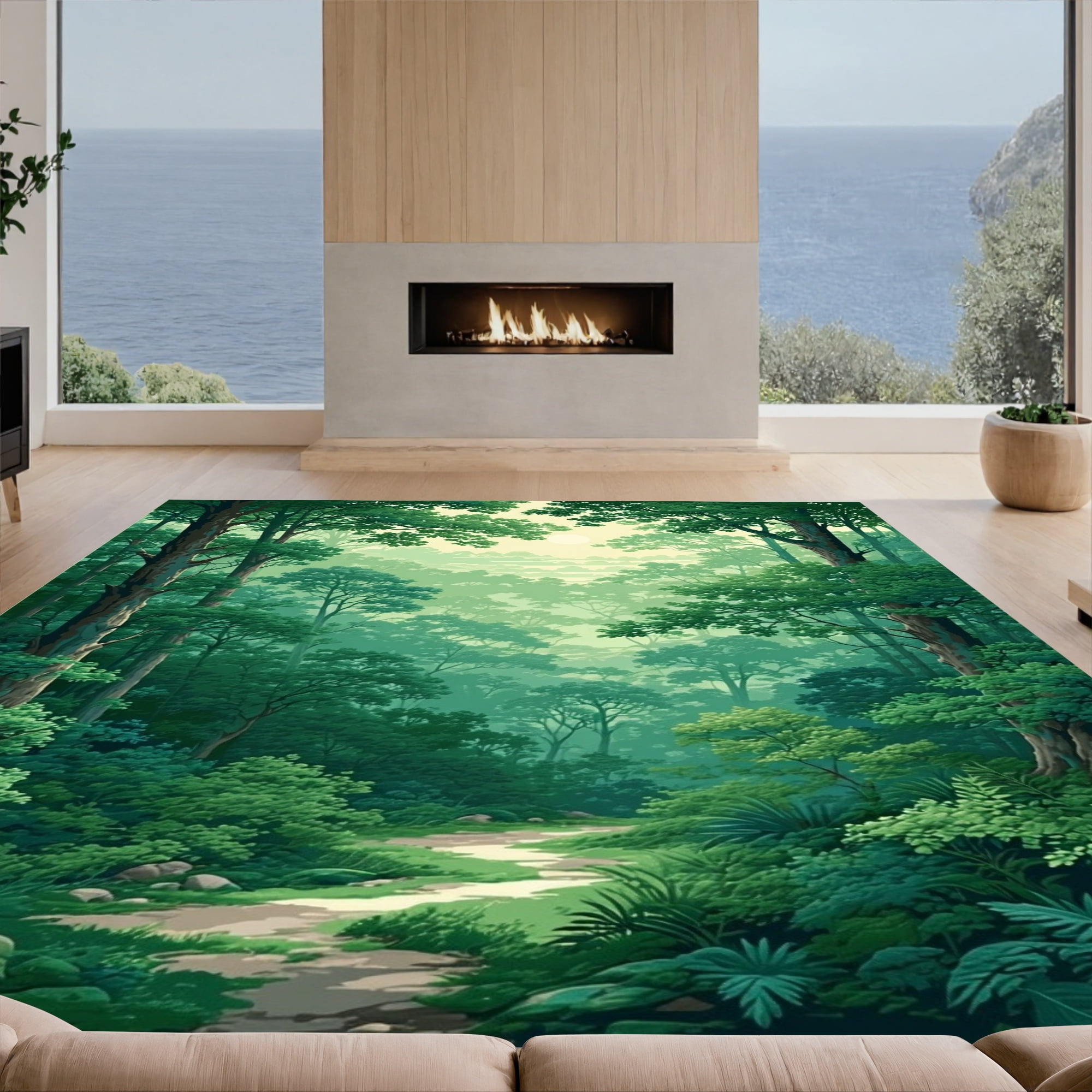 Flatwoven High Traffic Area Rug, Forest Canopy Abstract Oval, Non Slip ...