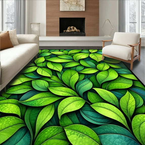 Flatwoven High Traffic Area Rug, Forest Canopy Leaf Motif Area, Non ...