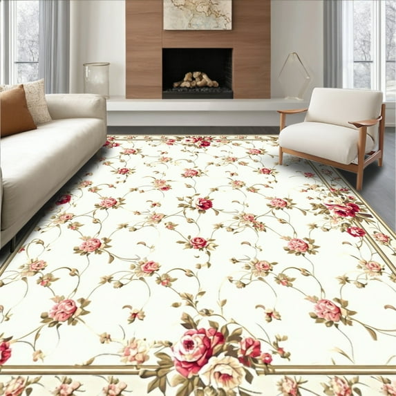 Flatwoven High Traffic Area Rug, French Country Blooming Rosettes ...