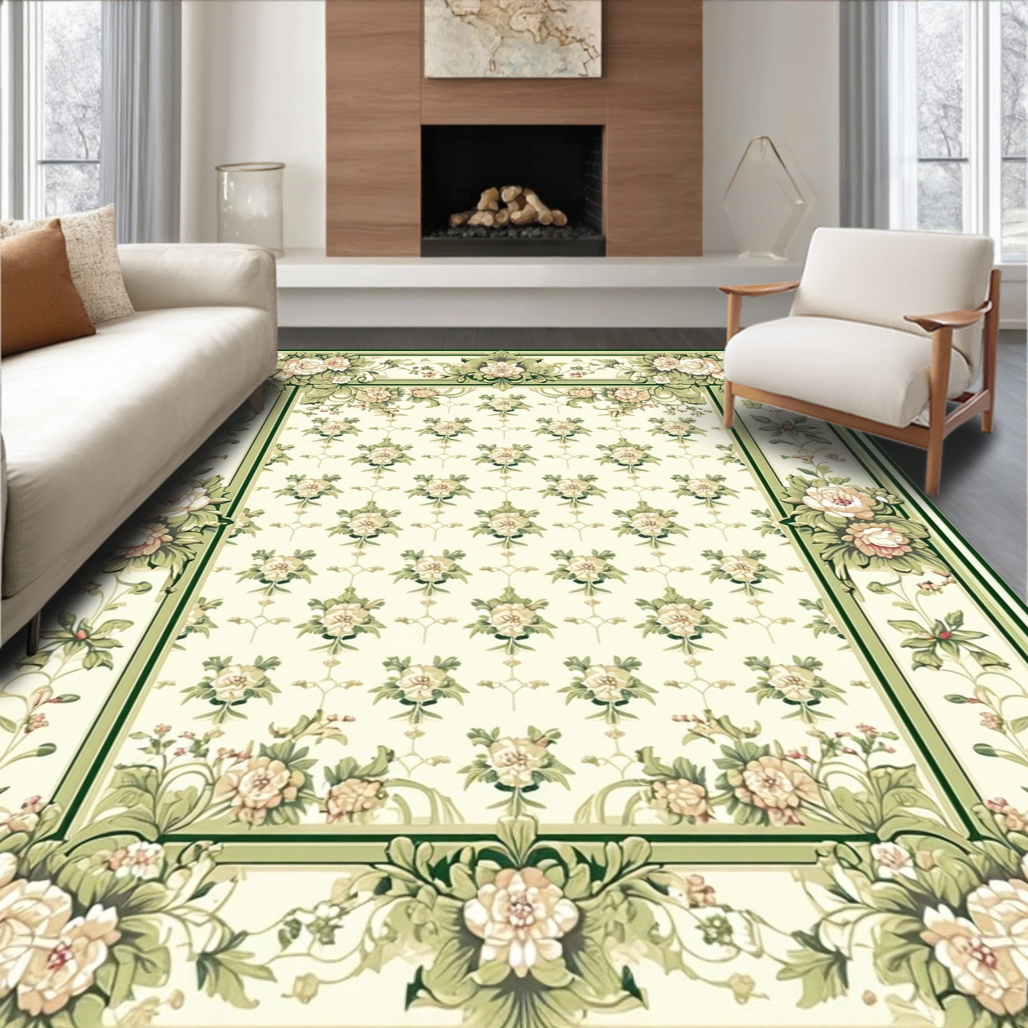 Flatwoven High Traffic Area Rug, French Garden Oval, Non Slip, Stain ...