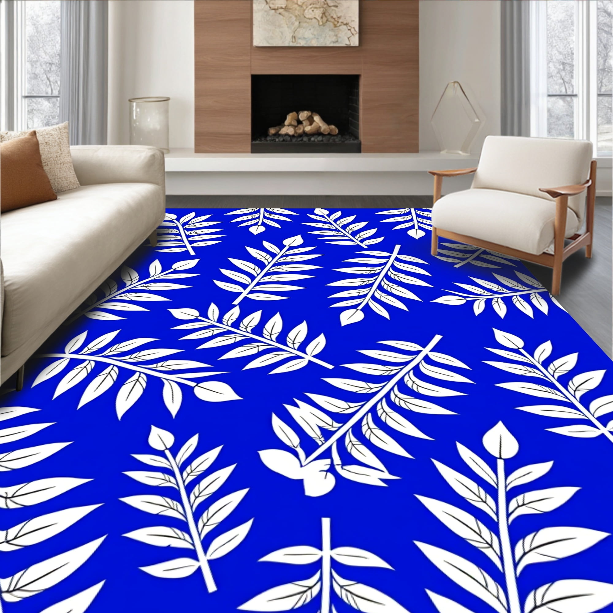 ODIKA 6'x9' Machine Washable Non-Slip Area Rug, Frosted Fern Frond ...