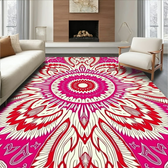 Flatwoven High Traffic Area Rug, Fuchsia Bloom Floral Burst, Non Slip ...