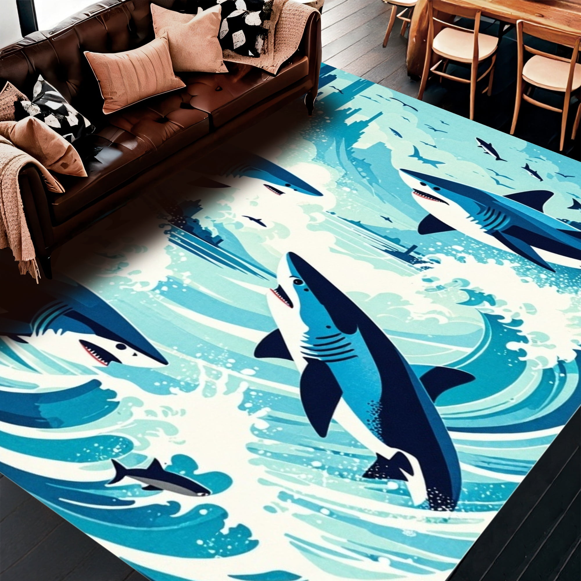 Flatwoven High Traffic Area Rug, Fun and Quirky Shark Design for ...
