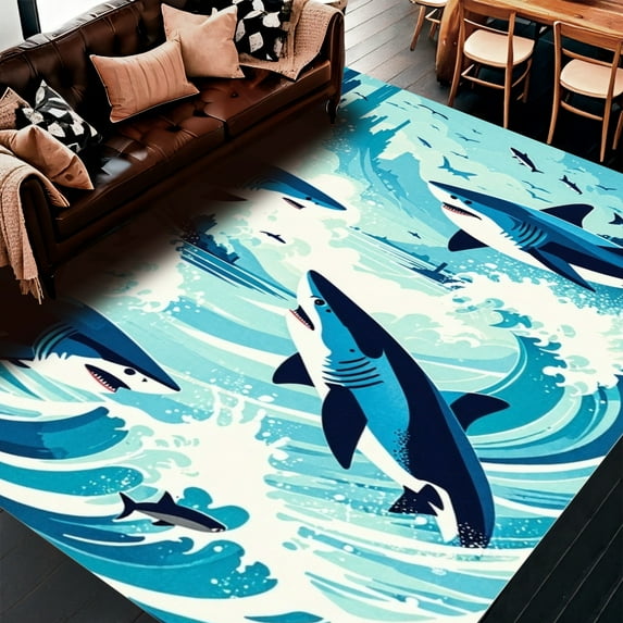 Flatwoven High Traffic Area Rug, Fun and Quirky Shark Design for ...