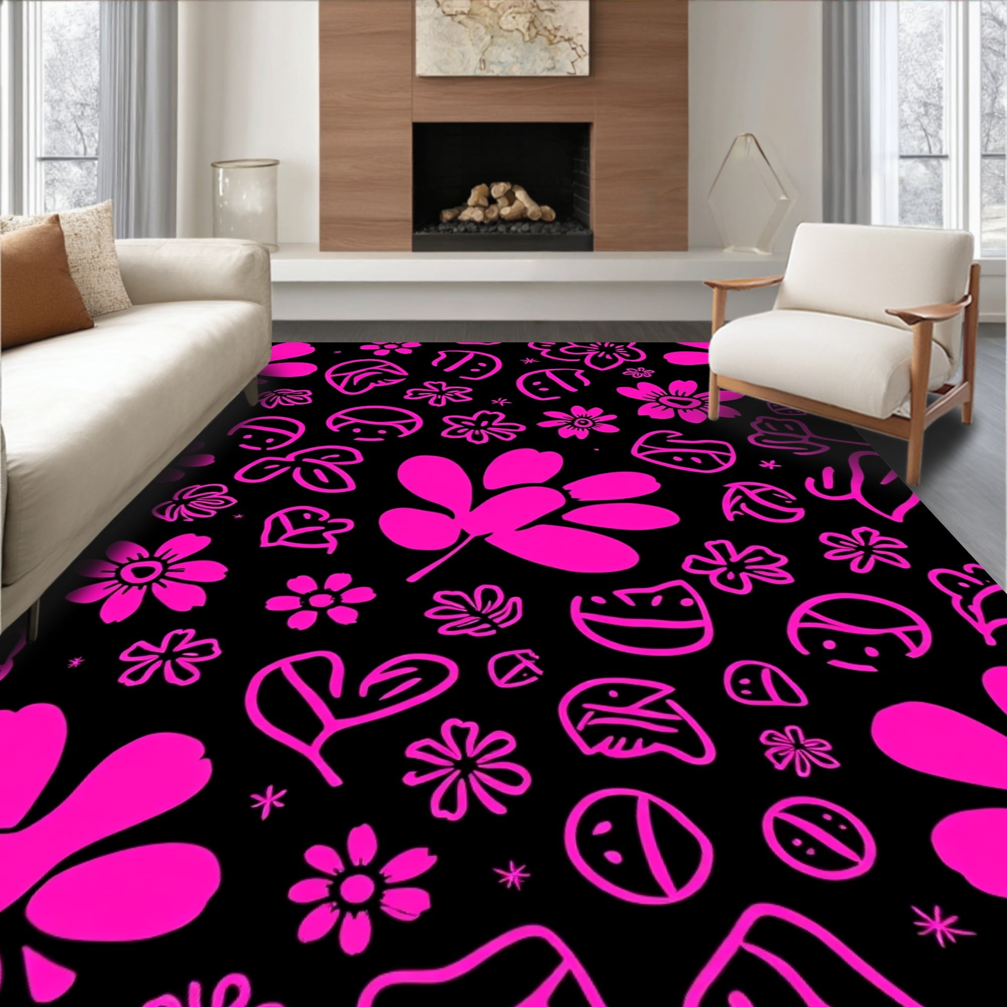 Flatwoven High Traffic Area Rug, Funky Jungle Cat Petal Fusion ...