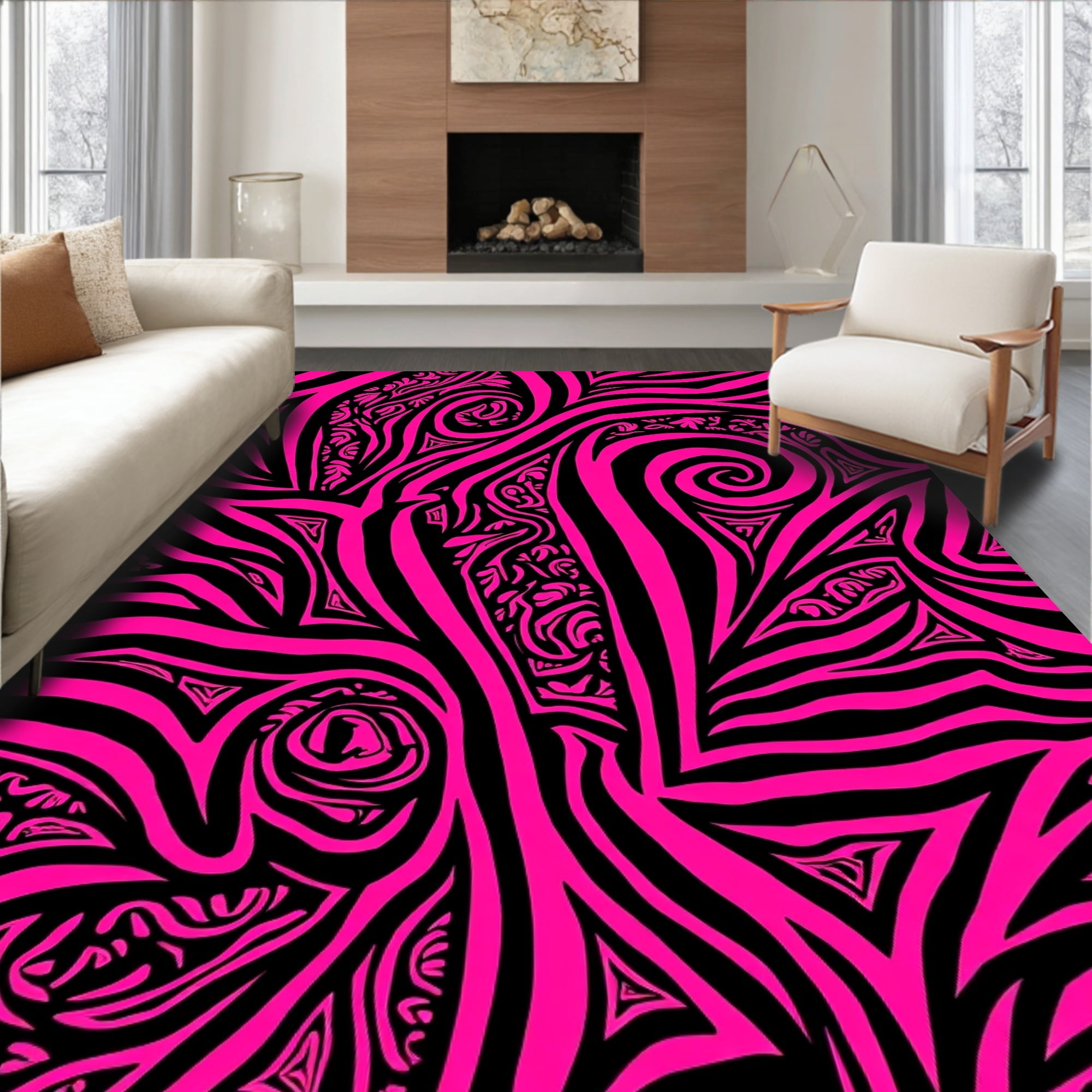 Flatwoven High Traffic Area Rug, Funky Zebra Stripe and Floral Fusion ...