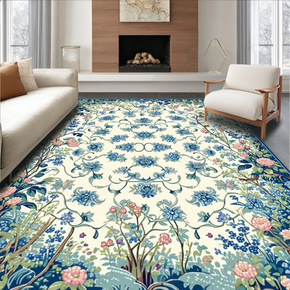 Flatwoven High Traffic Area Rug, Garden Party Century with Oceanic ...