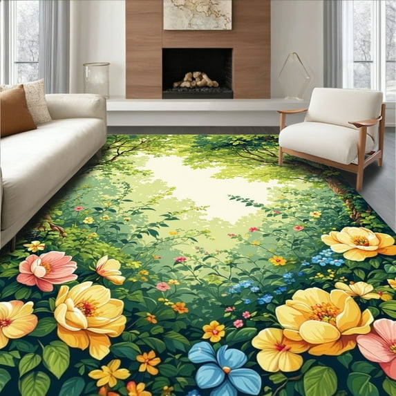 Flatwoven High Traffic Area Rug, Garden Tapestry Vibrant Flora, Non ...
