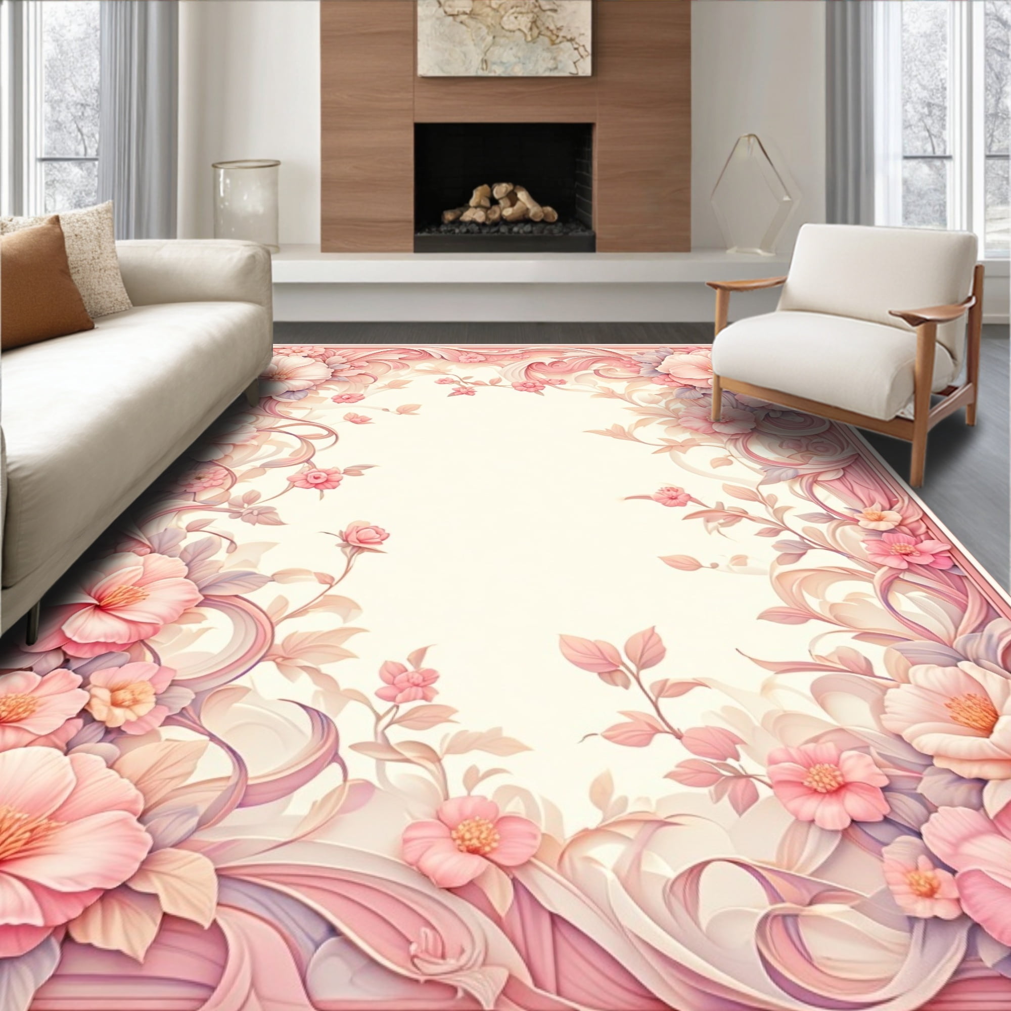 Flatwoven High Traffic Area Rug, Girlish Rosette & Ribbon Design Floor ...