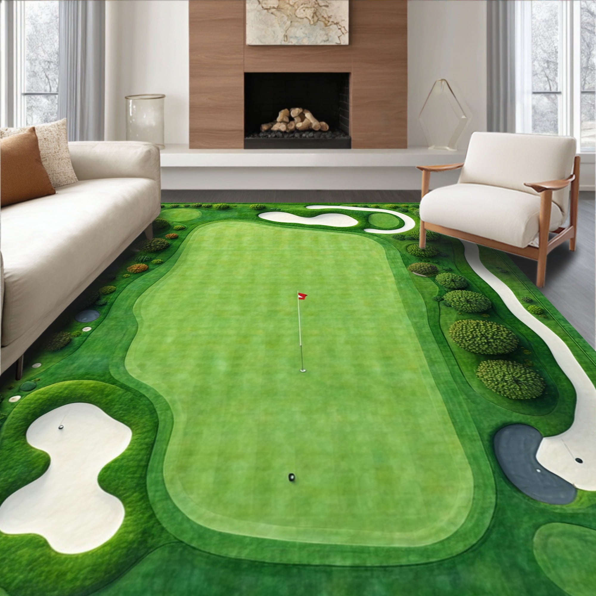 Flatwoven High Traffic Area Rug, Golf Course Green Tee Off Bath, Non ...