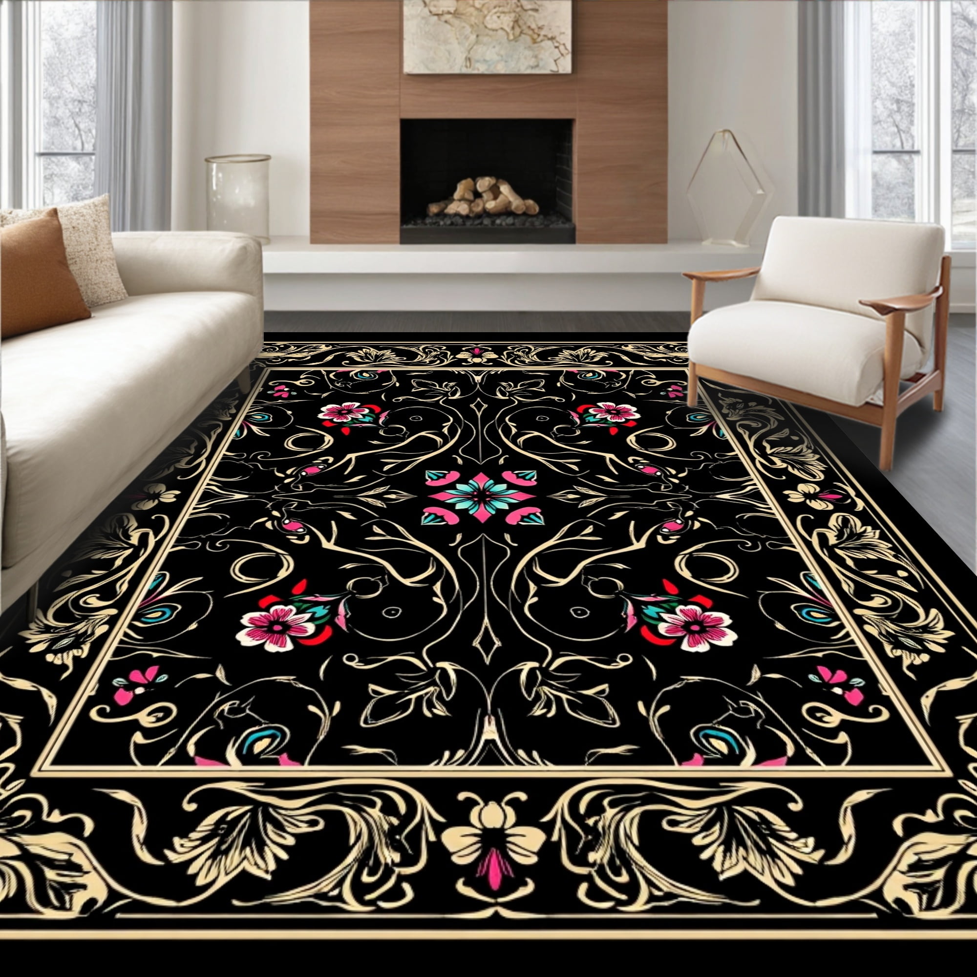 Flatwoven High Traffic Area Rug, Gothic Garden Floral Serpent Weave ...