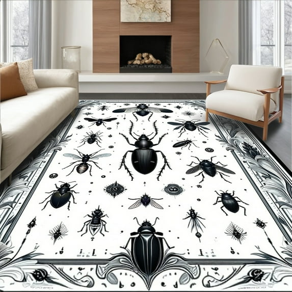 Flatwoven High Traffic Area Rug, Gothic Inspired Bug Print with ...