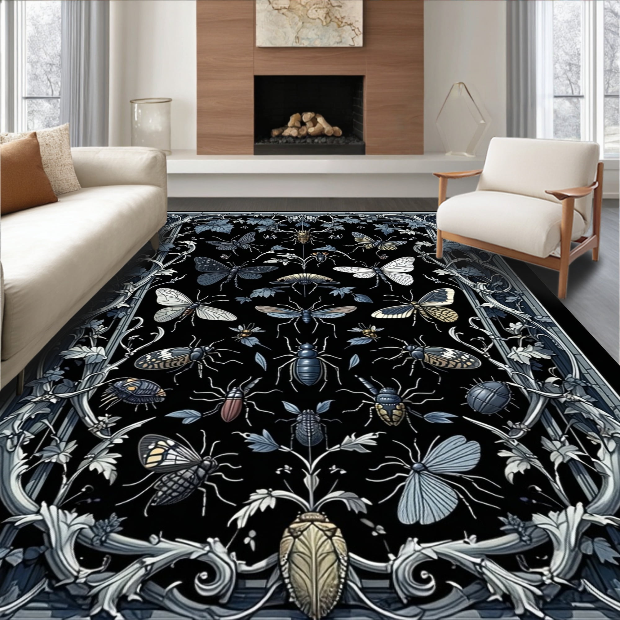 Flatwoven High Traffic Area Rug, Gothic Inspired Creepy Crawly with ...